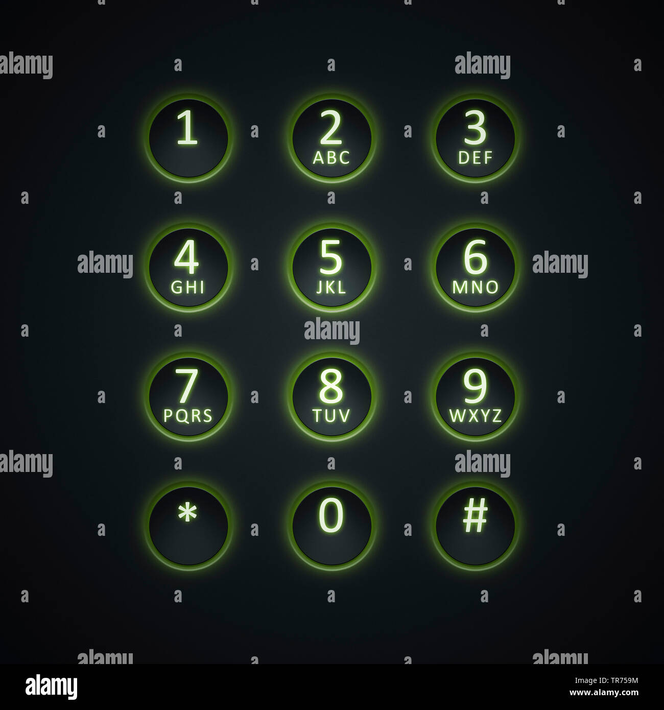 3D computer graphic, symbolic telephone keyboard in black color with ...