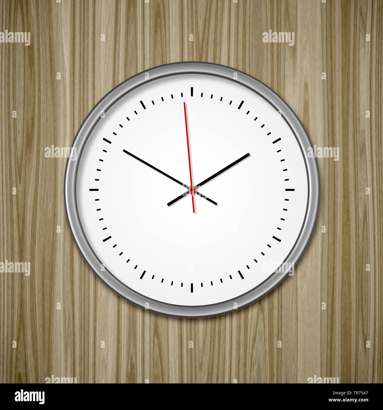 round clock with grey margin at a wooden wall Stock Photo - Alamy