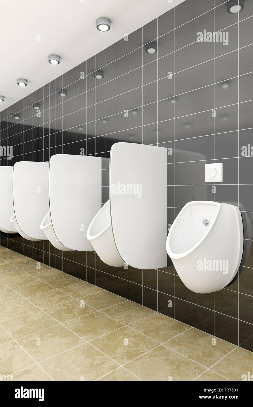 3d rendering of a black public restroom with four urinals Stock Photo ...