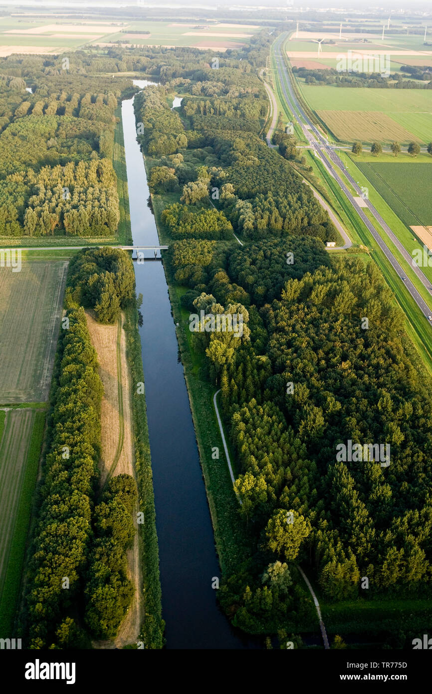 highway through a field landscape, aerial view, Netherlands, Northern ...