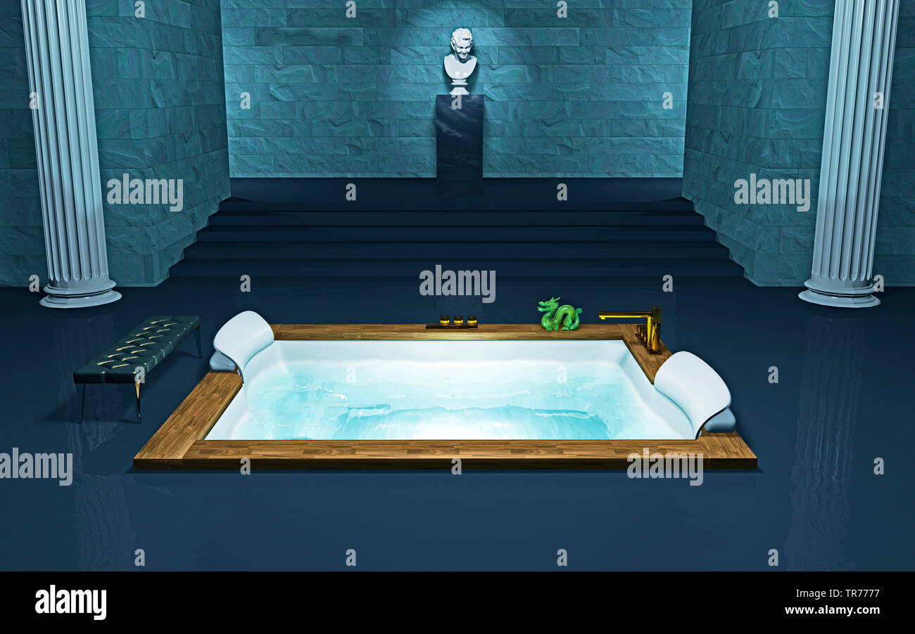 3D computer graphic, Interior design showing a SPA area with whirlpool ...