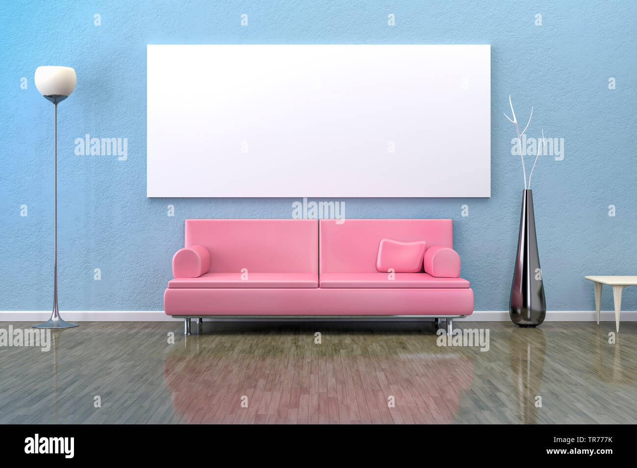 3D computer graphic, Interior design with leather sofa in rose color ...