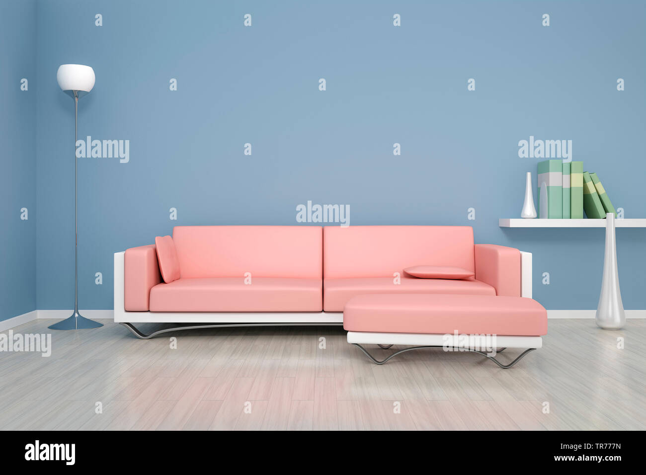 3D computer graphic, Interior design with modern leather sofa in rose ...
