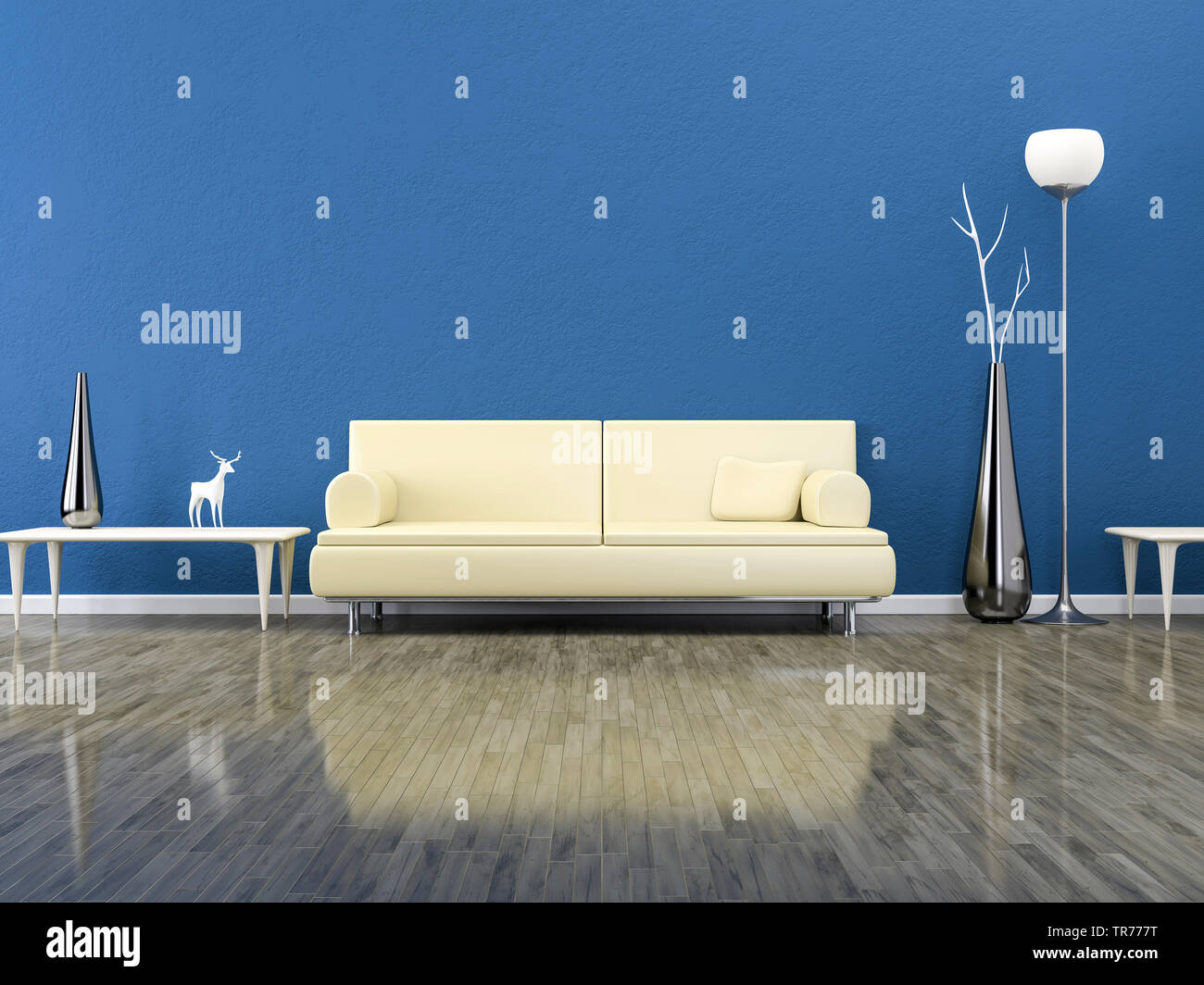 3D computer graphic, Interior design with modern leather sofa in beige ...