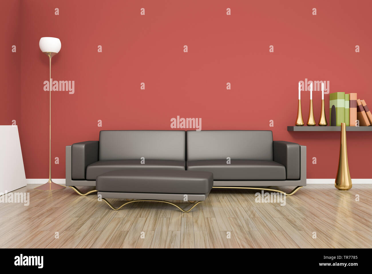 3D computer graphic, Interior design with leather sofa in brown color ...