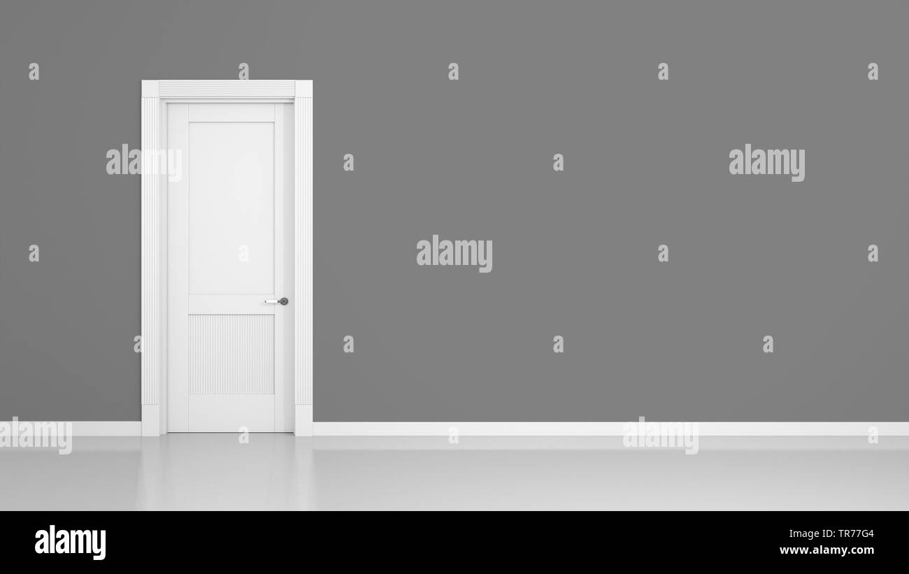 3D computer graphic, Interior design with empty grey wall and white ...