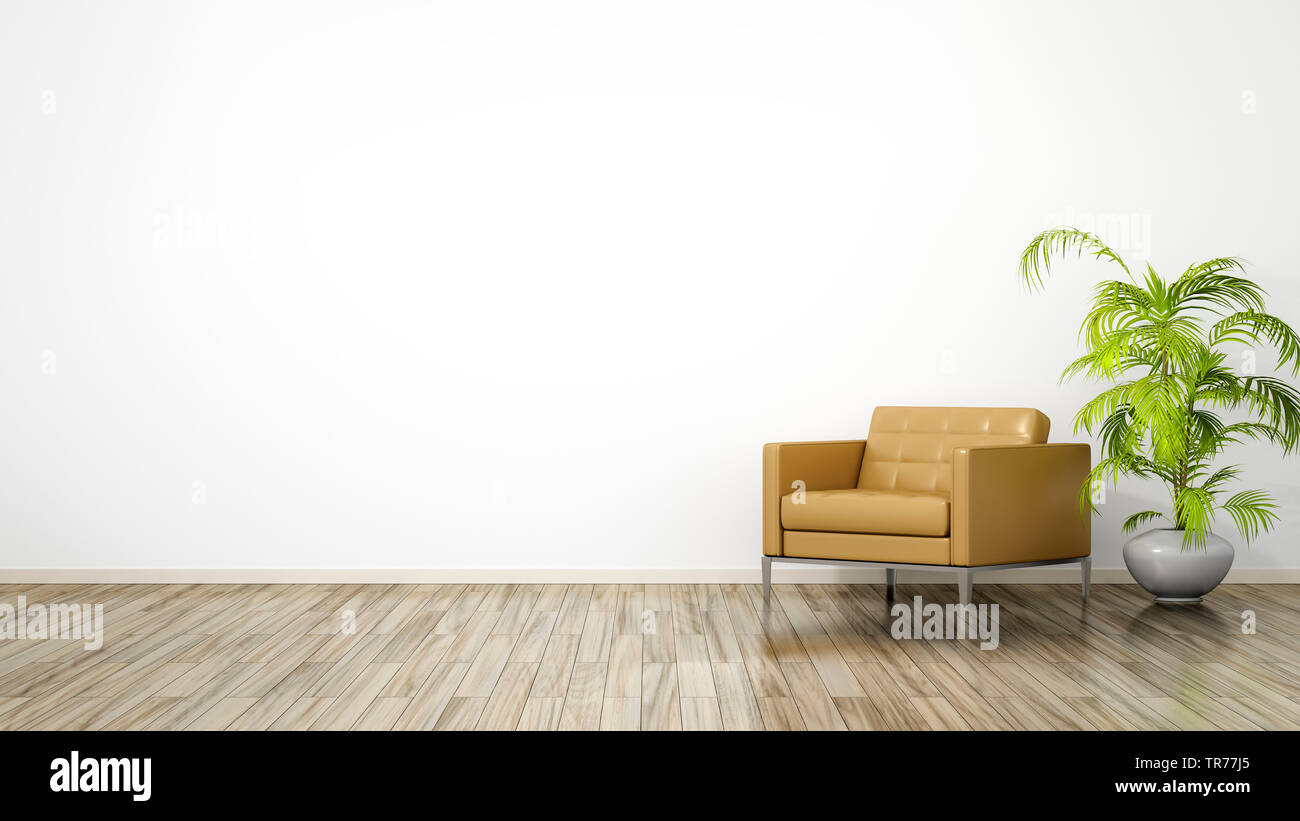 3D computer graphic, Interior design with modern armchair in brown ...