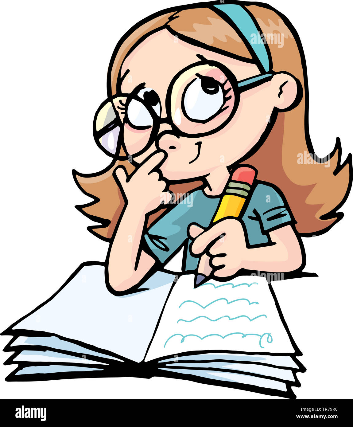 girl works homework and thinks about the task Stock Photo - Alamy