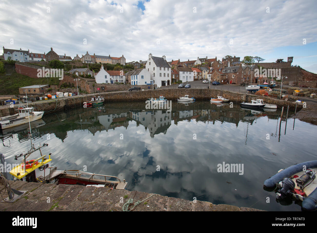 Town of Crail, Scotland. Picturesque view of the fishing harbour at low ...