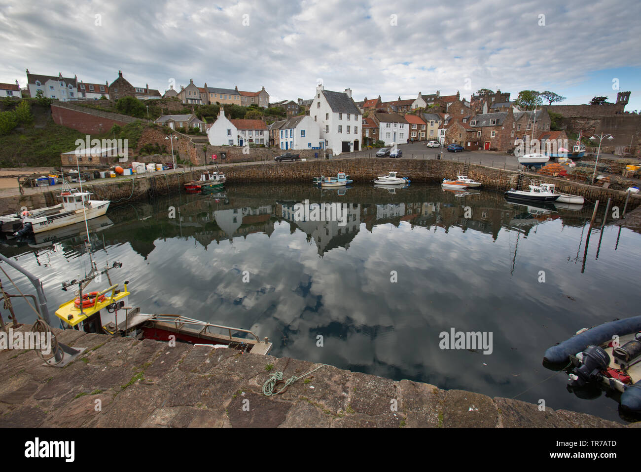 Town of Crail, Scotland. Picturesque view of the fishing harbour at low ...