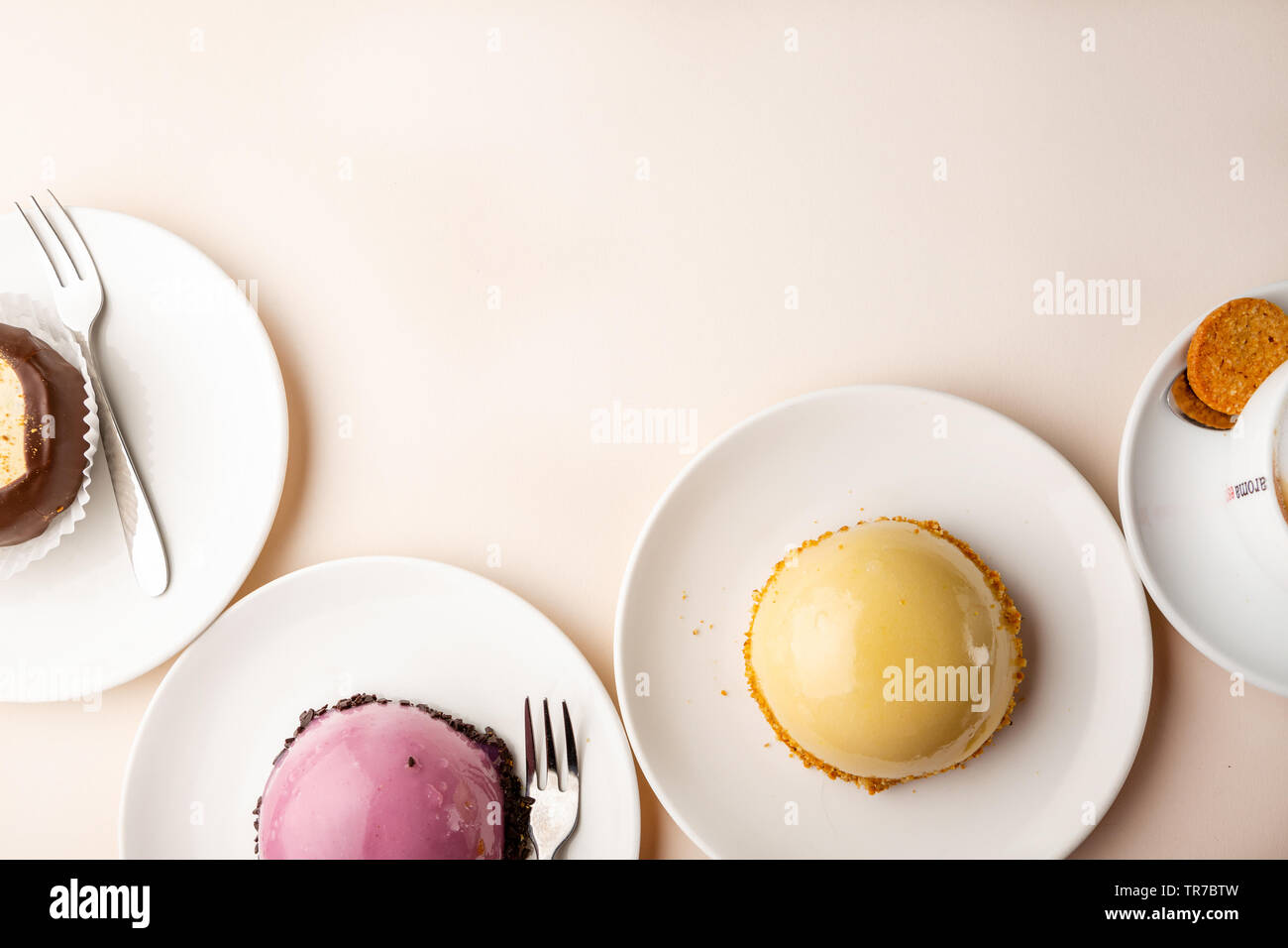 Modern dessert on plate top view Stock Photo - Alamy