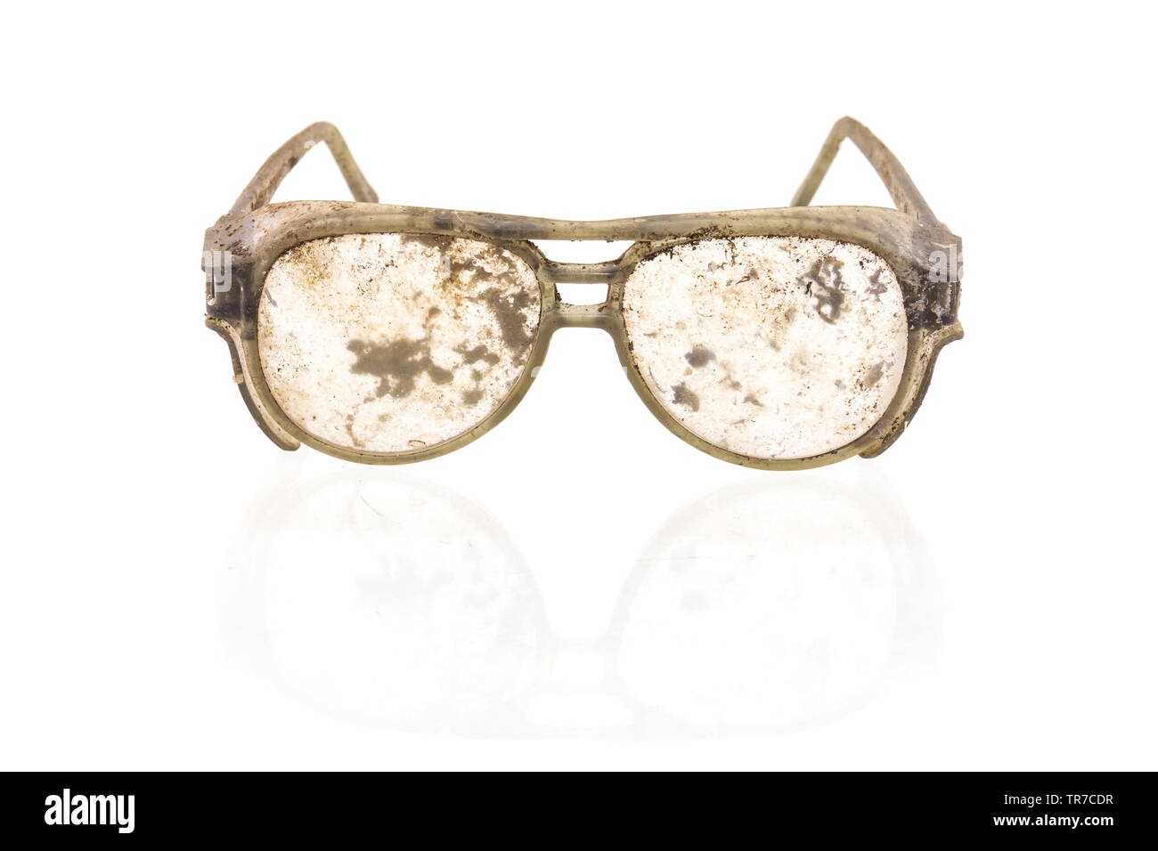 old plastic glasses isolated on a white background Stock Photo - Alamy