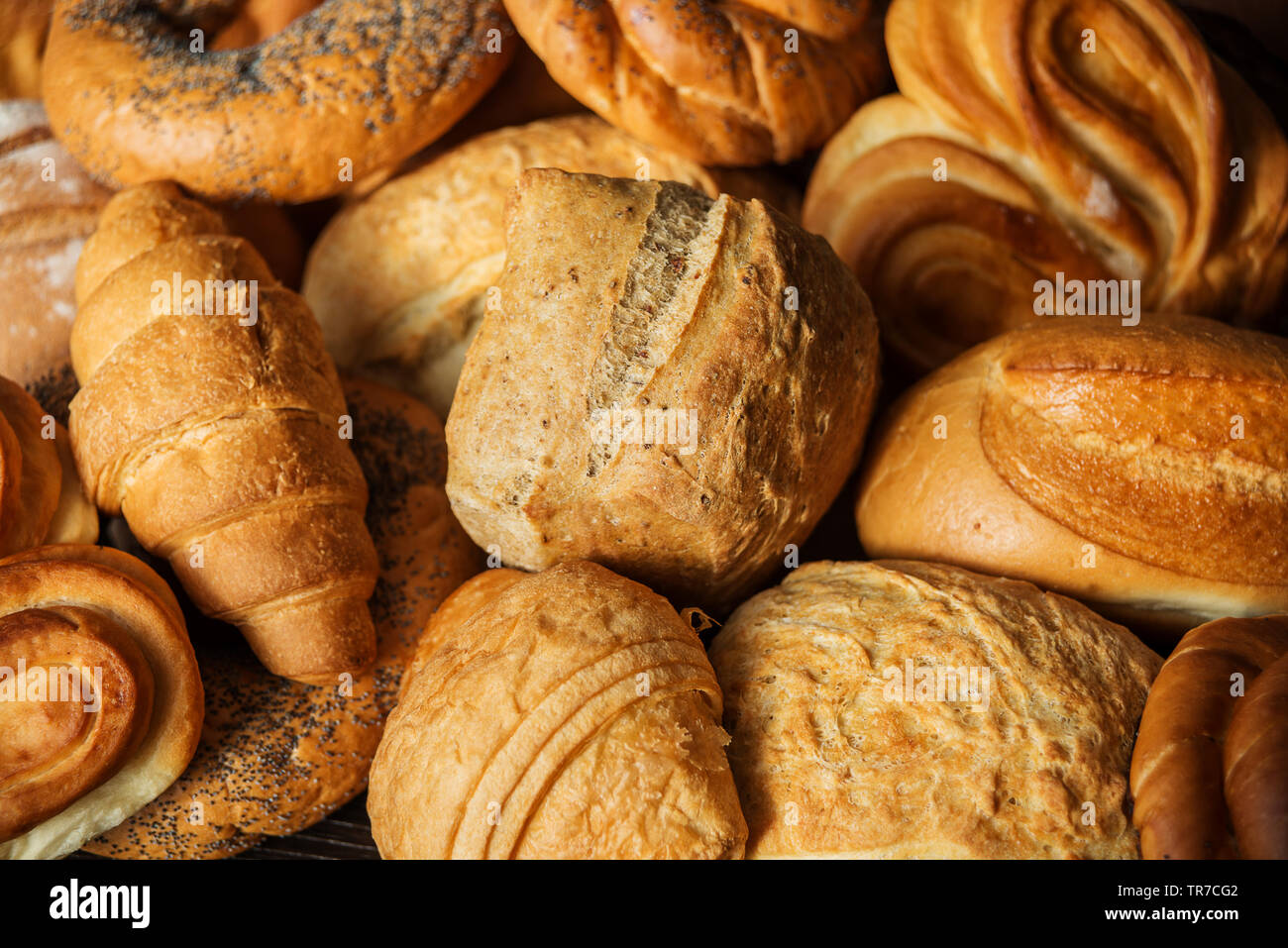 Assortment of baked bread. Food background Stock Photo - Alamy