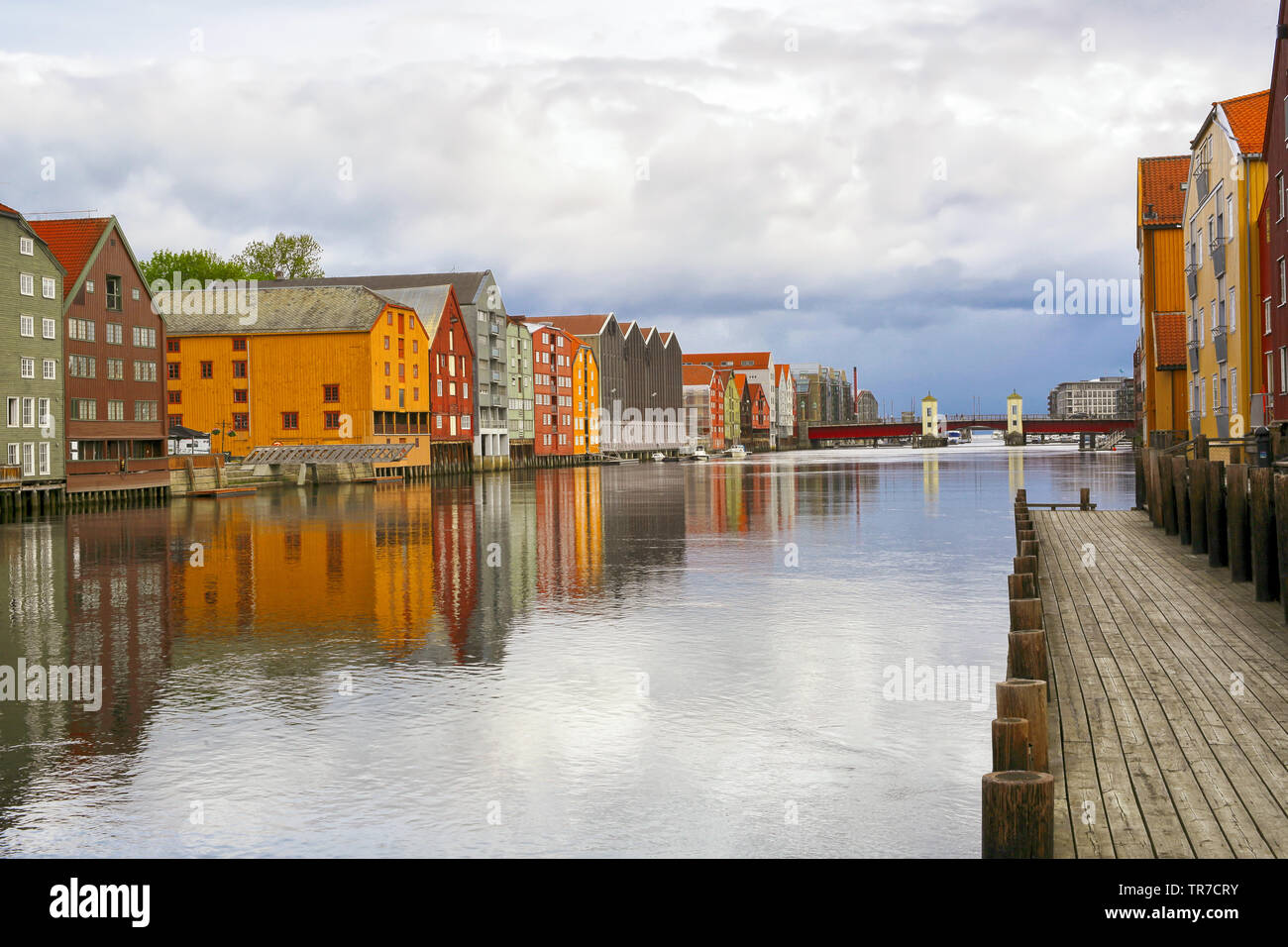 River Nidelva, the bridge Bakkebru in the Norwegian city Trondheim ...
