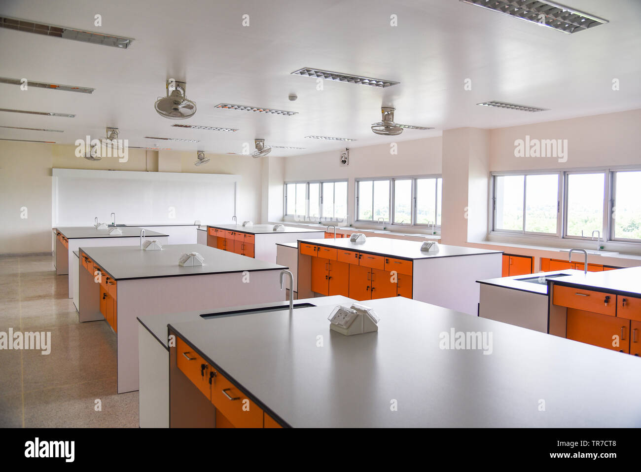 Education room laboratory electricity or scientific lab learning and ...