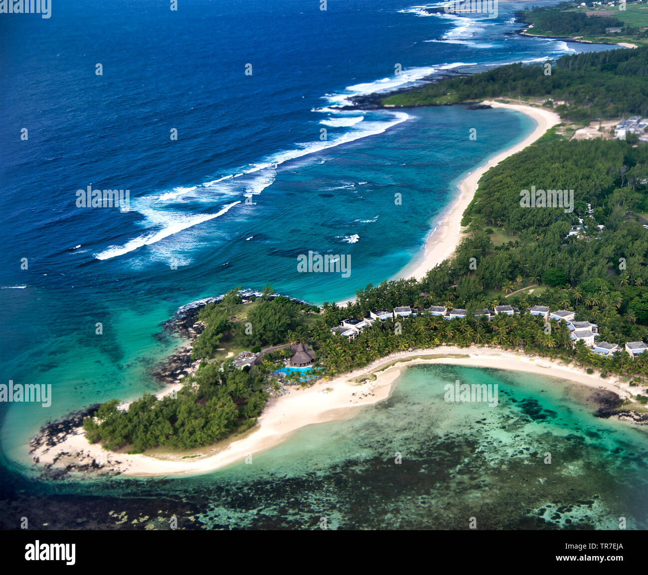 Ile De Deux Cocos aerial view in Mauritius Stock Photo - Alamy