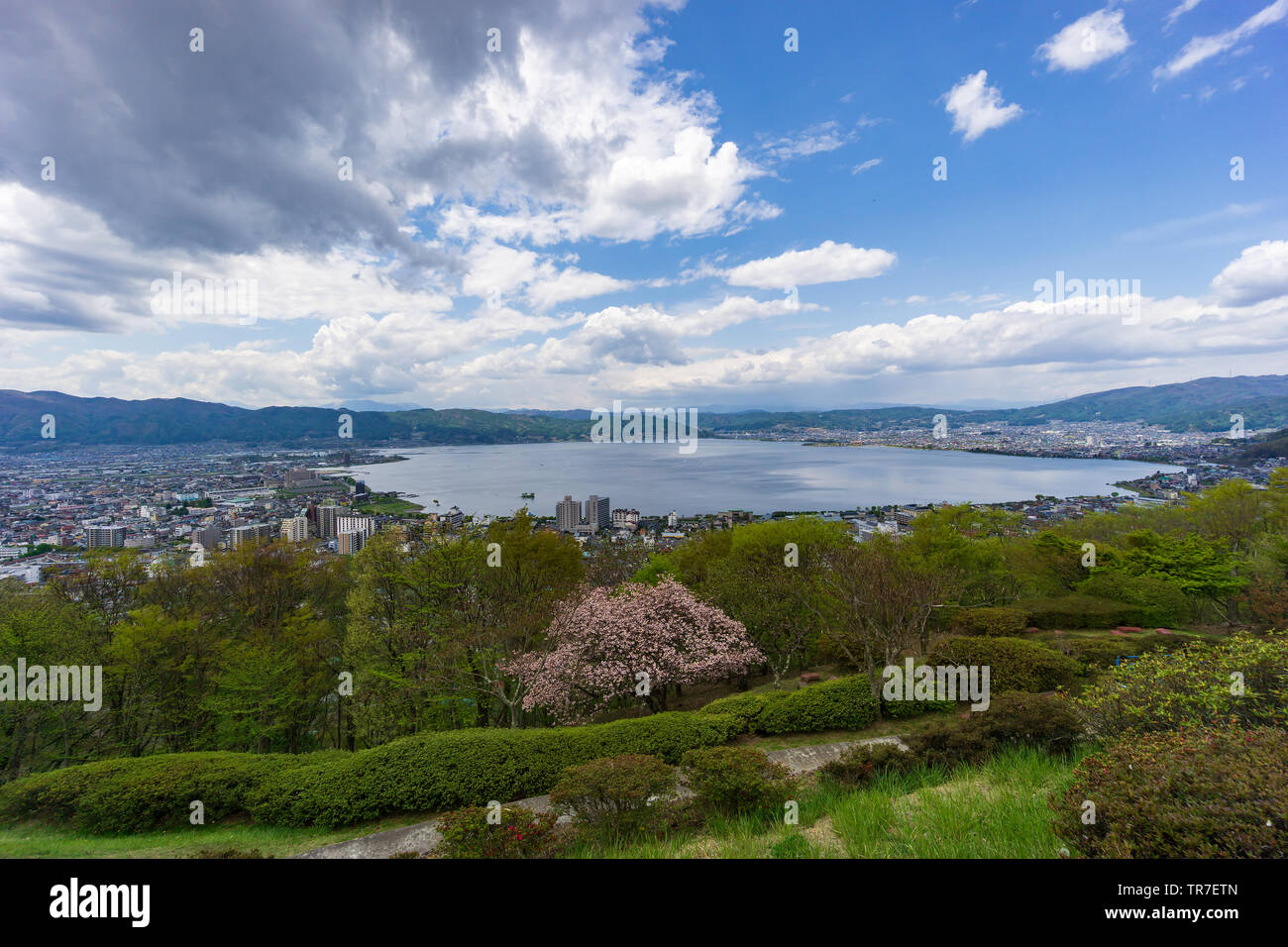 Landscape of Lake Suwa and Suwa City in Nagano, Japan Stock Photo - Alamy