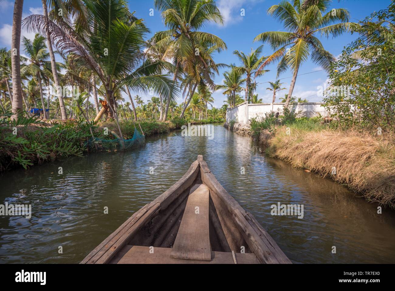 Munroe Island, Kollam, Kerala, India - May 26, 2019: Canoe ride through ...