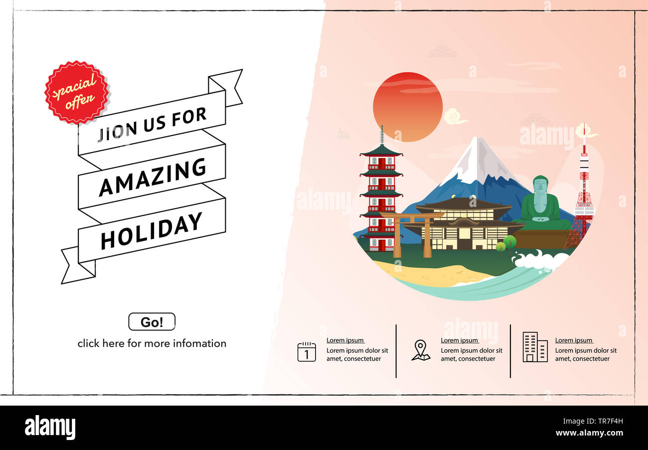 Japanese famous landmarks and tourist attractions in Japan illustration ...