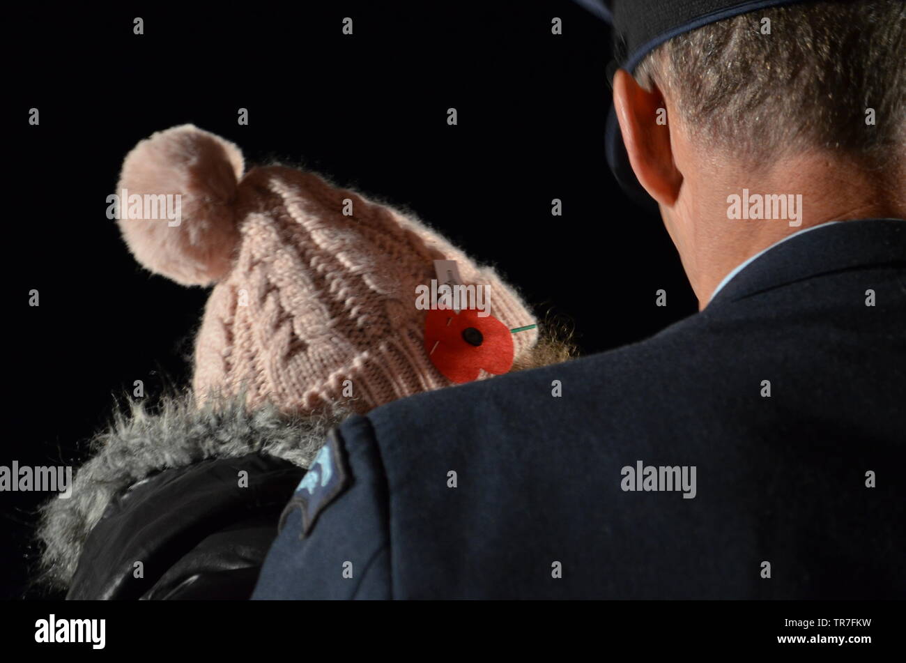 Girl with Red Poppy and Father at Anzac Day Dawn Service Stock Photo ...