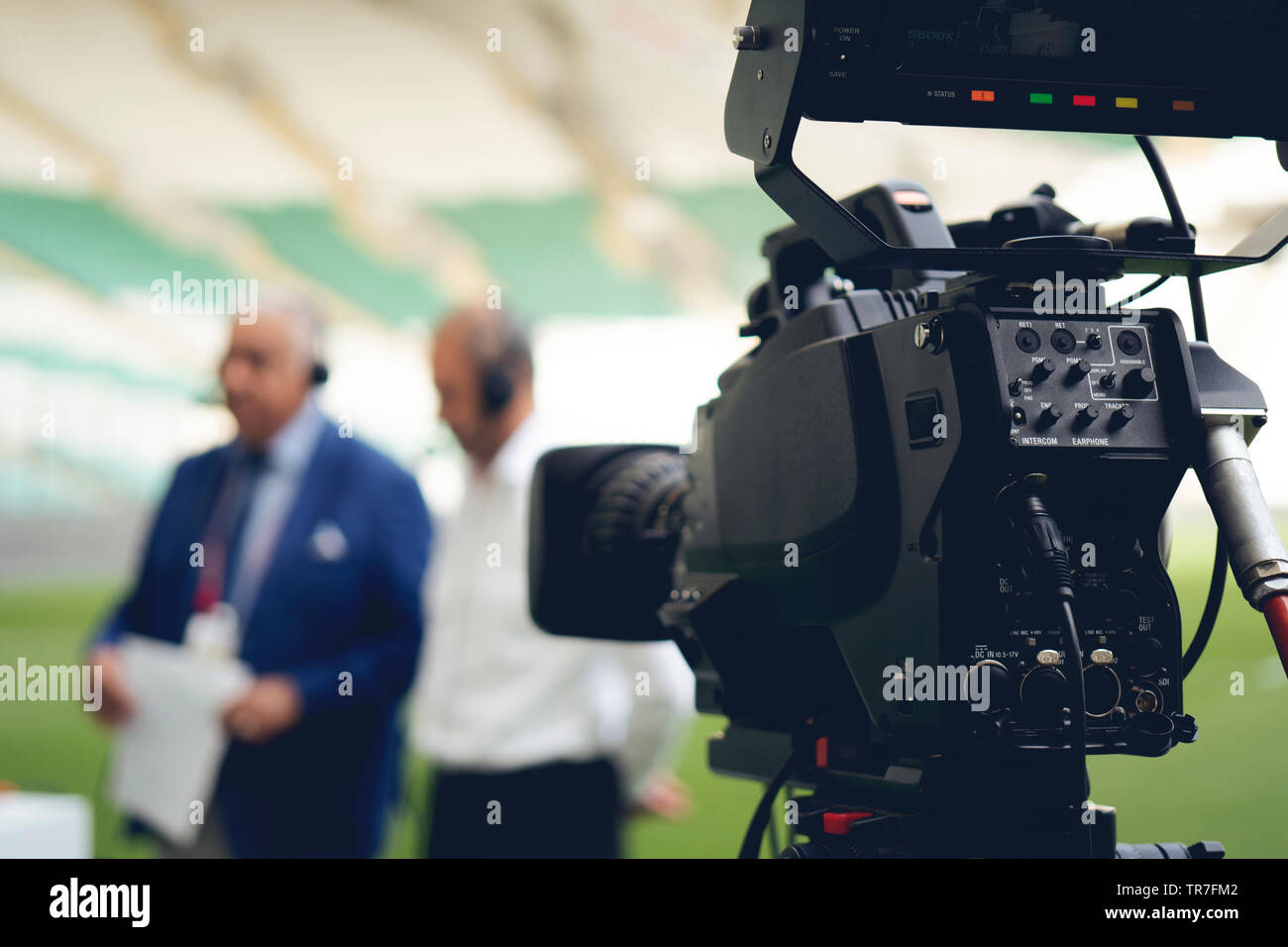 Video camera lens - recording show in TV studio - focus on camera Stock ...