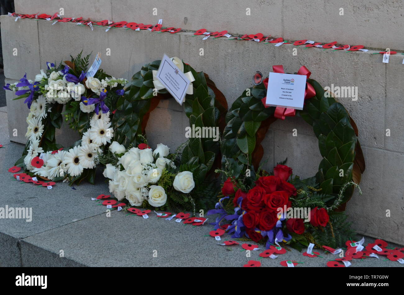 Wreaths and Red Poppies Laid to Rest in Remembrance of Anzac Day Stock ...
