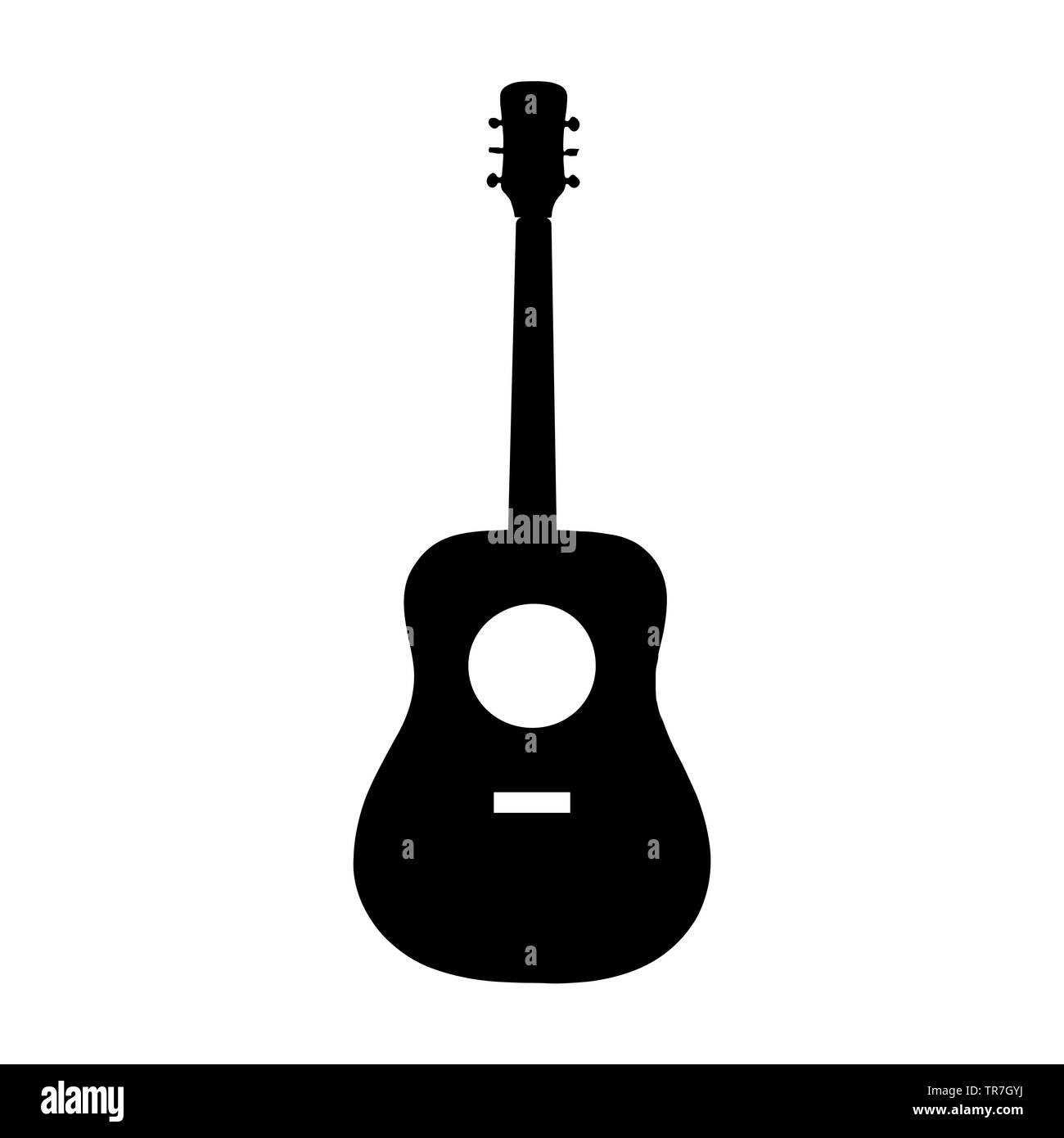 Retro classic acoustic guitar black silhouette isolated on white ...