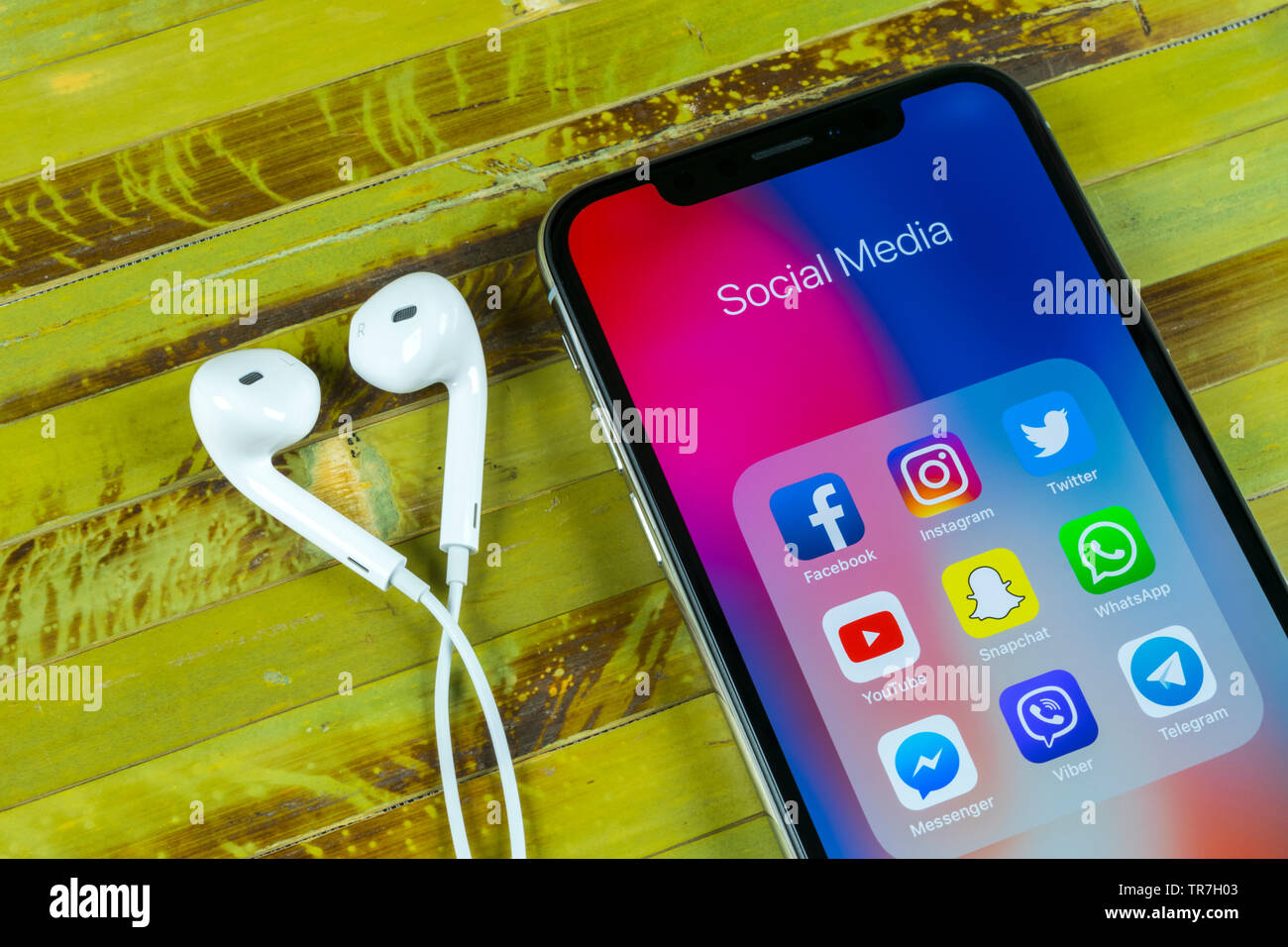 Sankt-Petersburg, Russia, April 5, 2018: Apple iPhone X with icons of ...