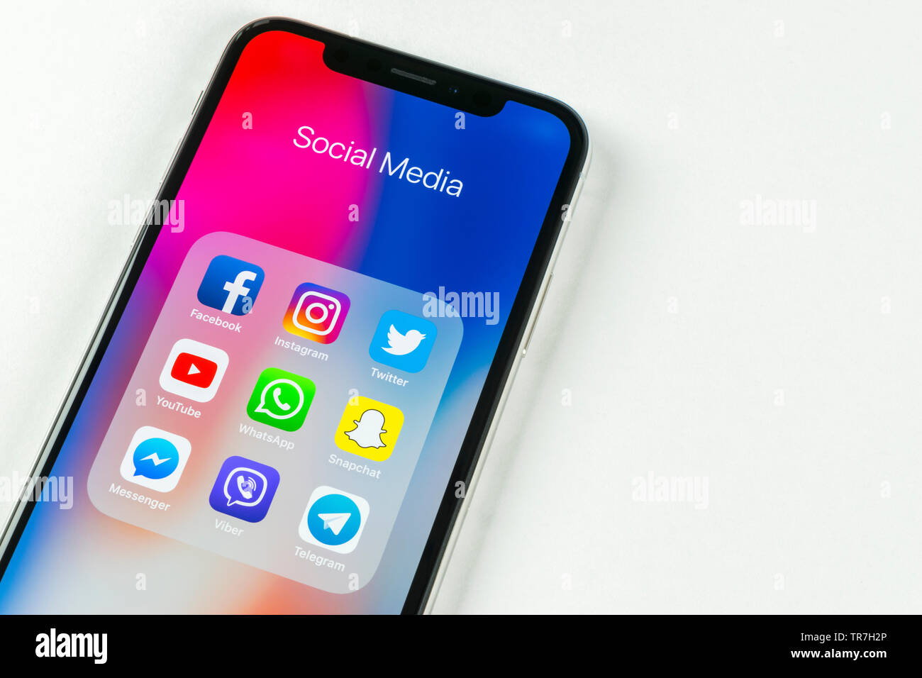 Sankt-Petersburg, Russia, April 5, 2018: Apple iPhone X with icons of ...