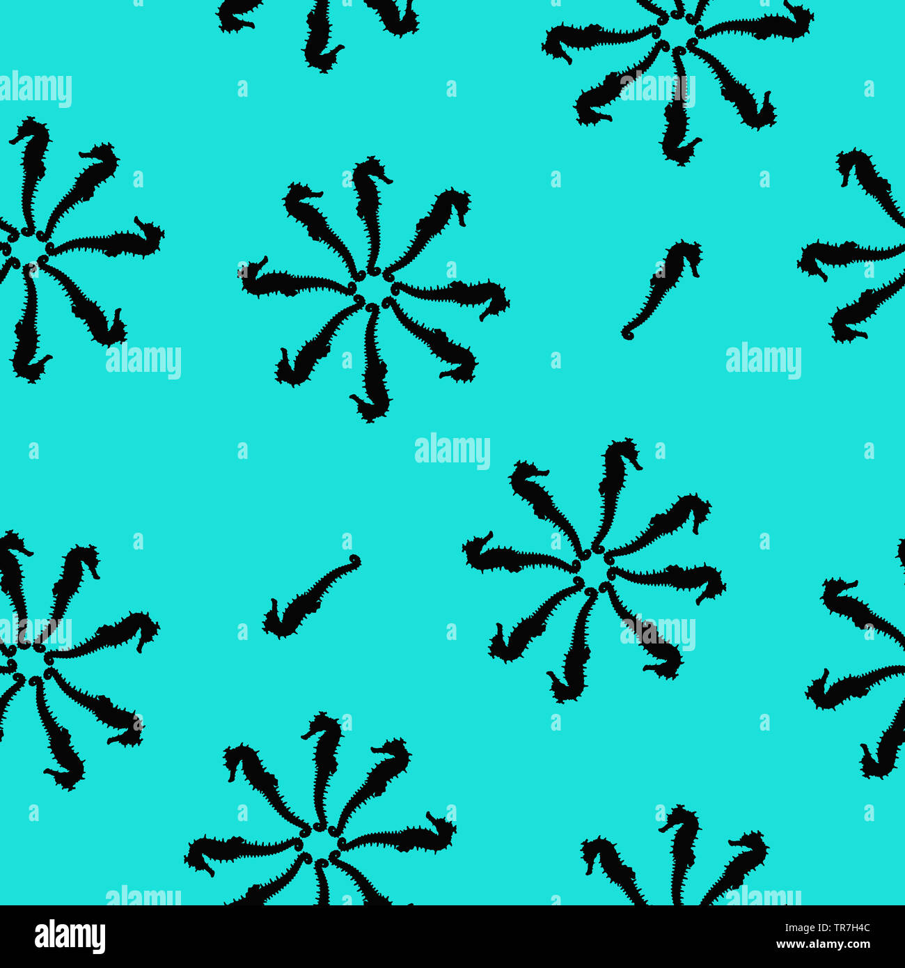 Seamless pattern black Seahorse silhouette on turquoise background ...