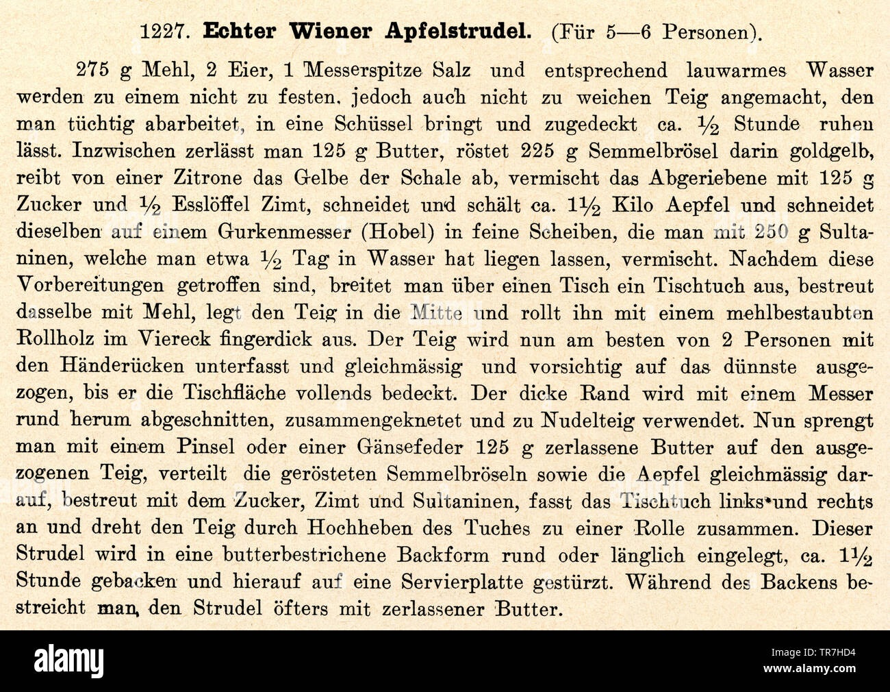 Genuine Viennese apple strudel, recipe , (pastry book, 1904 Stock Photo ...