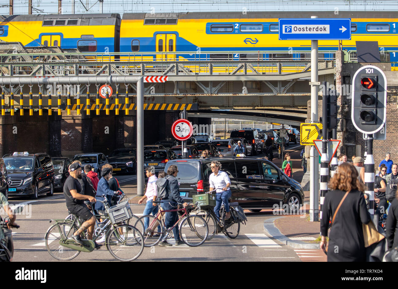 Amsterdam, Netherlands, cycle path, on the Odebrug, part of the inner ...