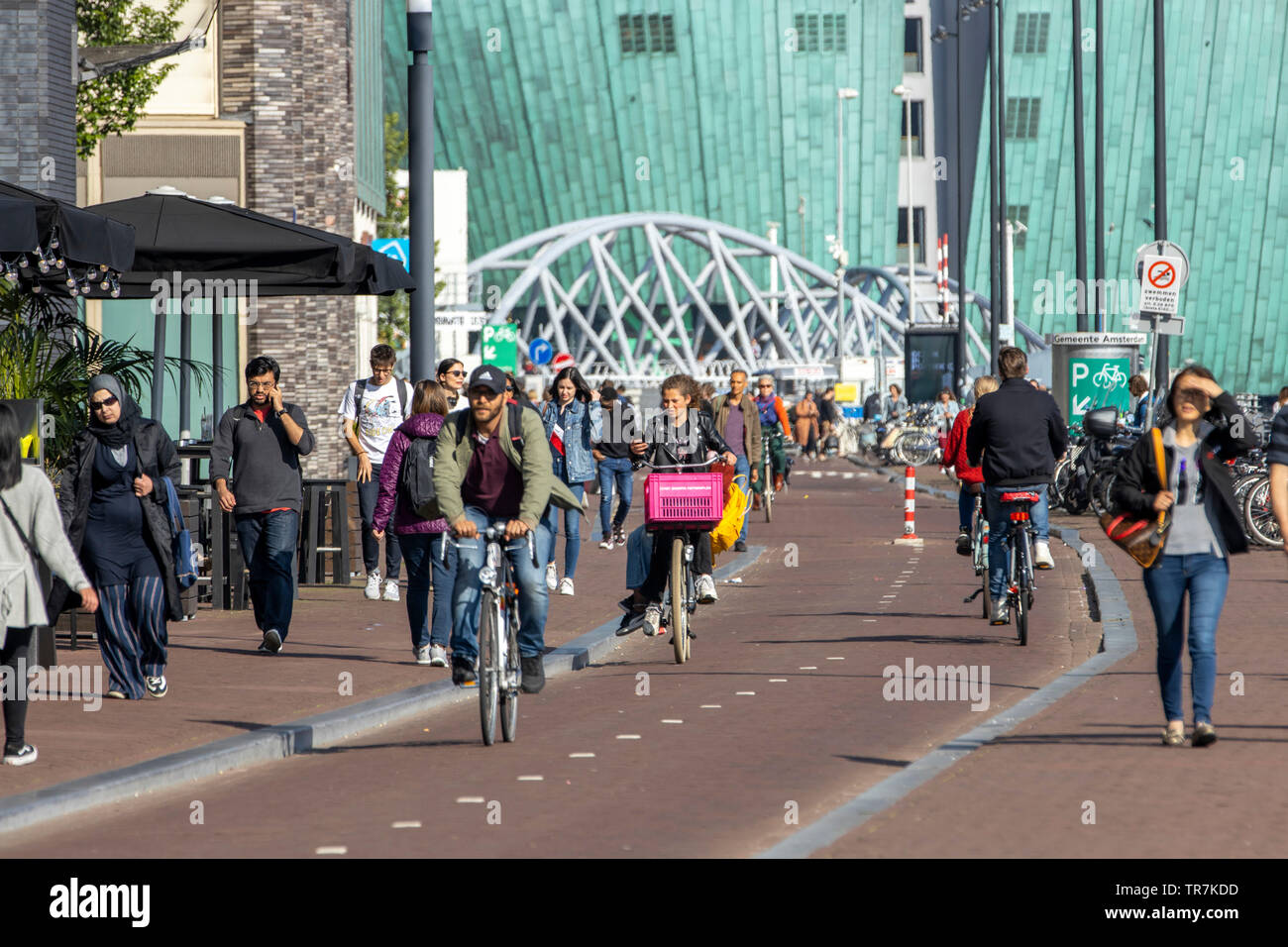 Amsterdam, Netherlands, bike path, on the Oosterdokskade, part of the ...
