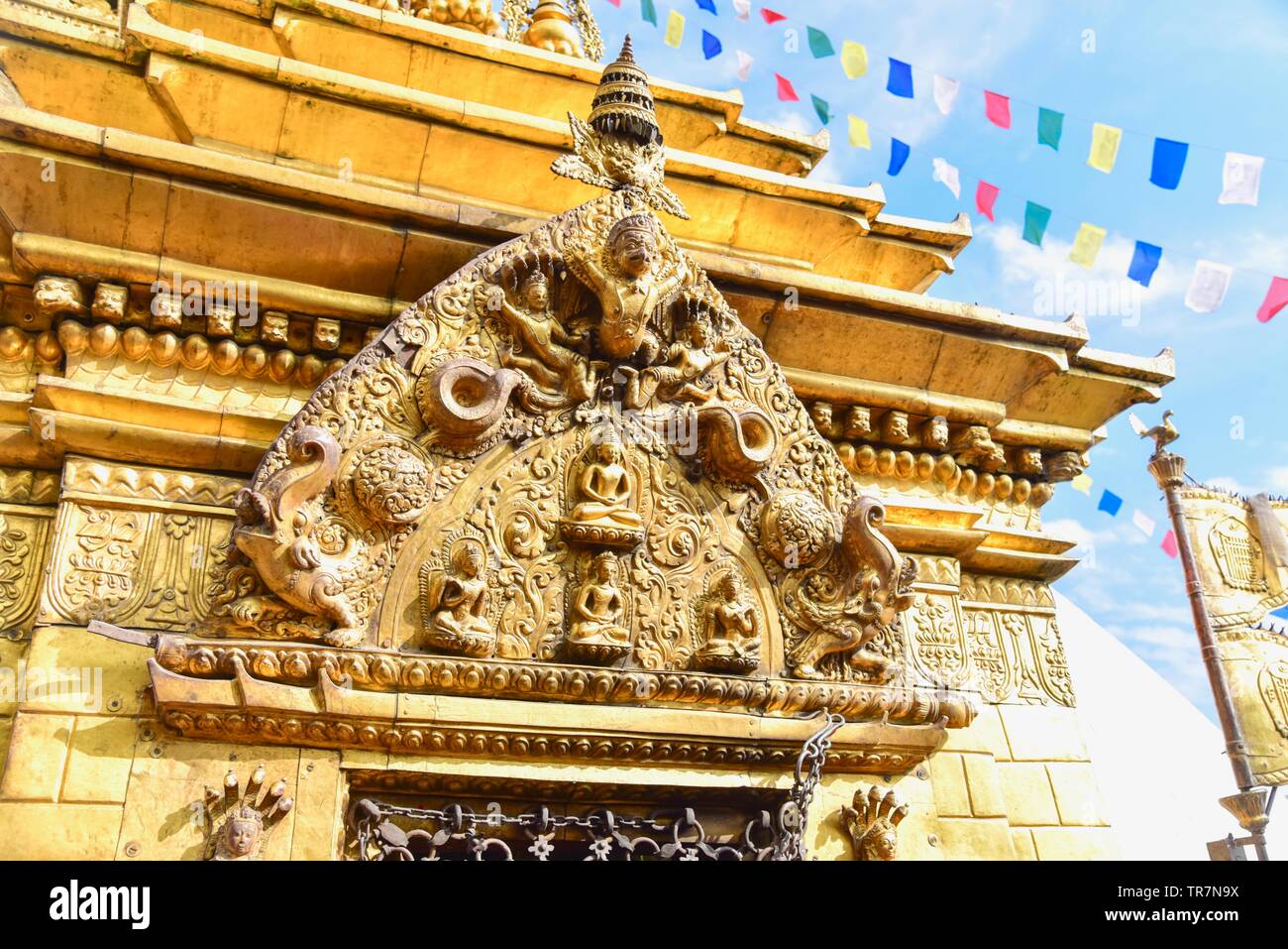 Buddha Statues on the Golden Harmika of Swayambhunath Stupa in ...