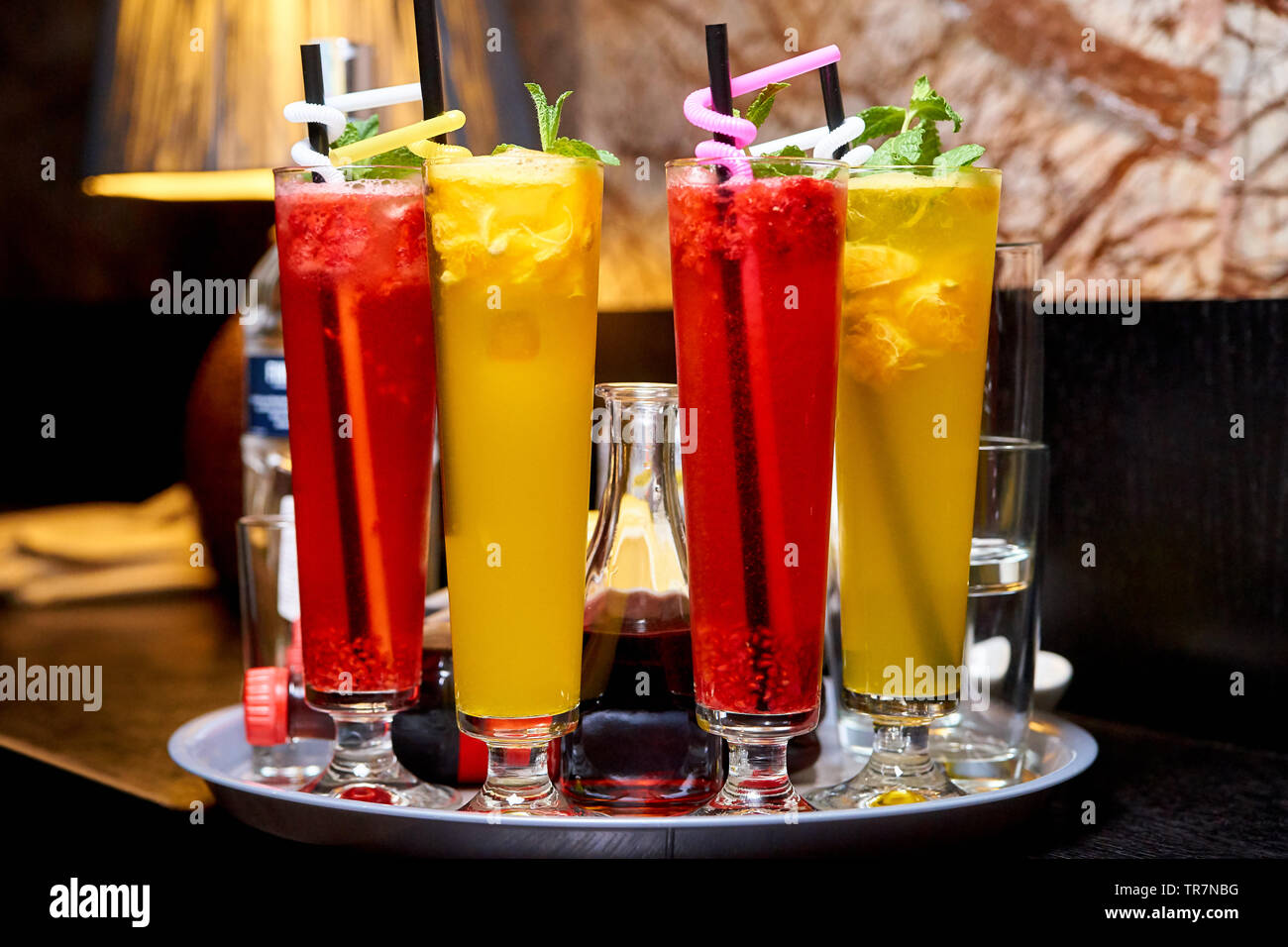 Cold bright cocktails on a tray Stock Photo - Alamy