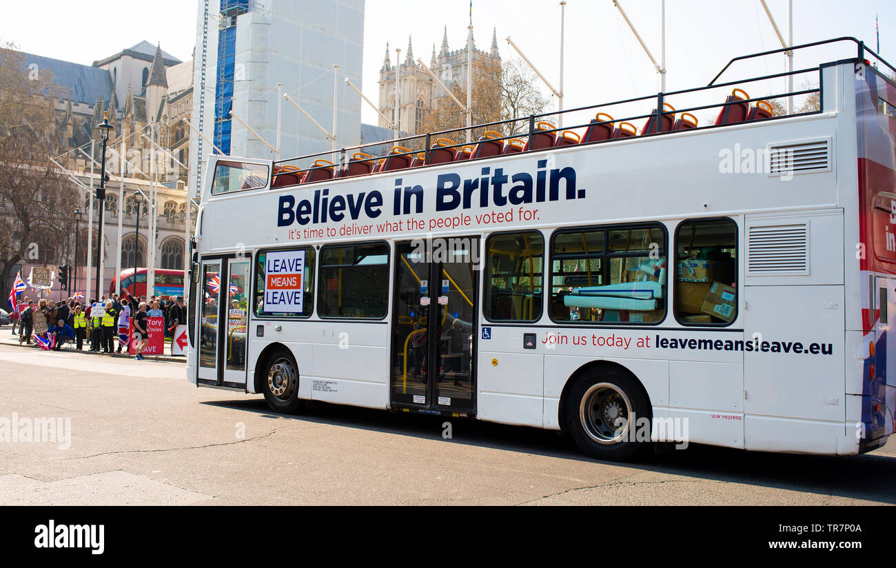 The white "Believe In Britain" campaign double decker bus, which did ...