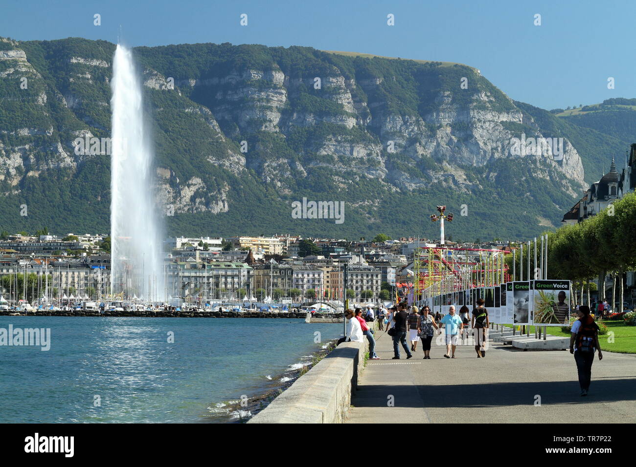 Water fountain in Geneva, Switzerland. One of the most famous tourist ...