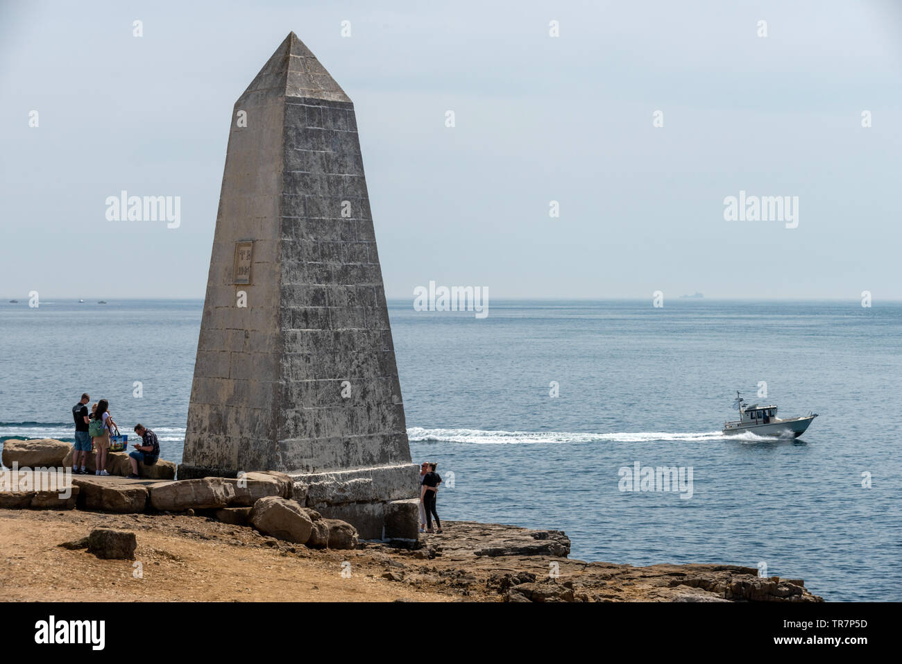 The obelisk at Portland Bill Stock Photo - Alamy