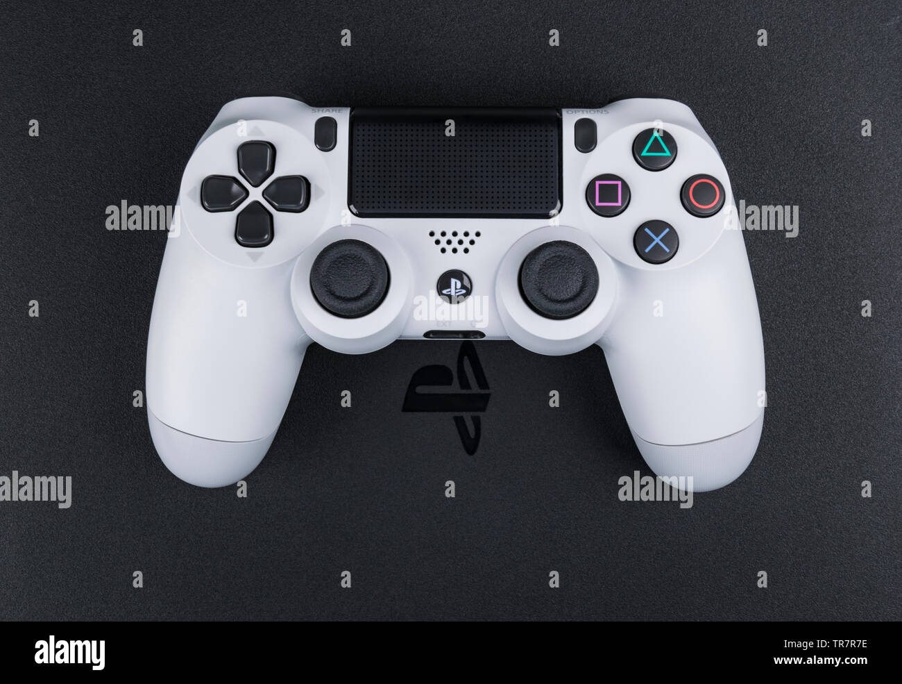 Sankt-Petersburg, Russia, May 20, 2017: Sony PlayStation 4 game console ...