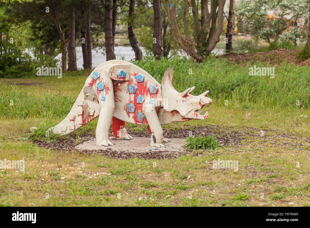 A Triceratops sculpture at Teessaurus Park,Middlesbrough,England,UK ...