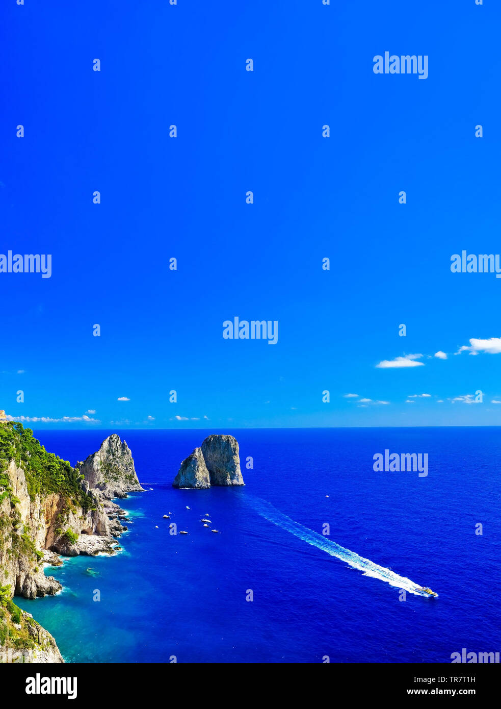 Overlooking the beautiful coastline of the Capri Island in Italy in ...