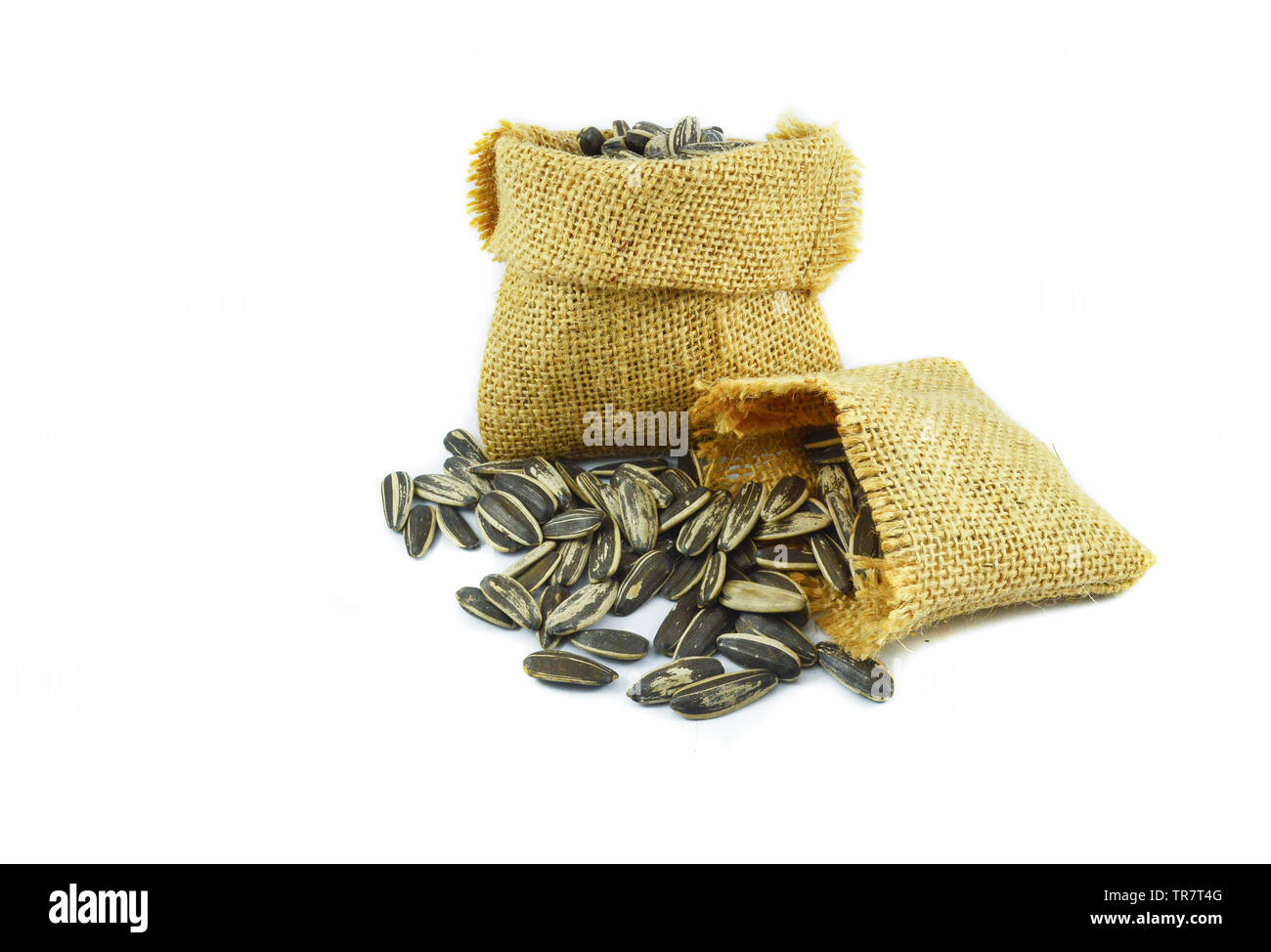 sunflower seeds in sack isolated on white background Stock Photo - Alamy