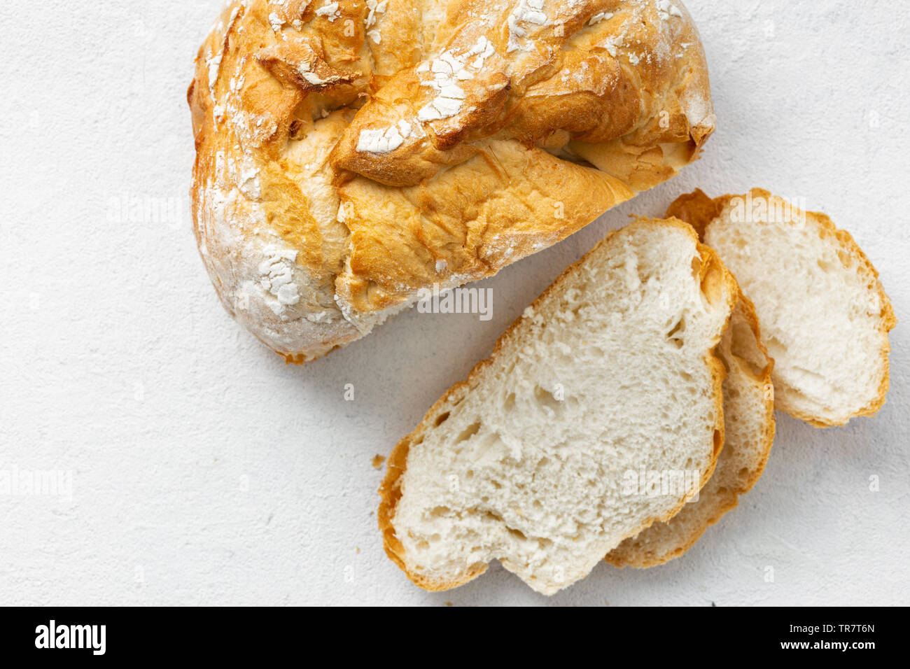 Bread slice on a white background top view Stock Photo - Alamy