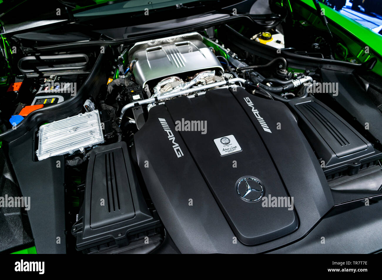 Sankt-Petersburg, Russia, January 12, 2018 : Close up of Mercedes-Benz ...