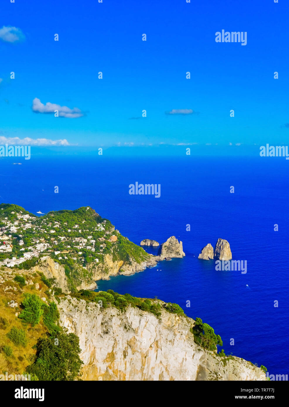 Overlooking the beautiful coastline of the Capri Island in Italy in ...