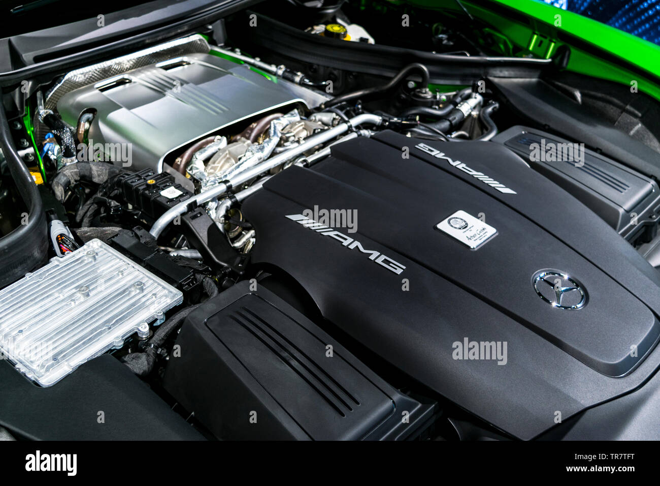 Sankt-Petersburg, Russia, January 12, 2018 : Close up of Mercedes-Benz ...
