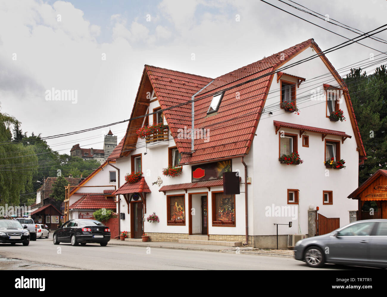 Street in Bran. Romania Stock Photo - Alamy