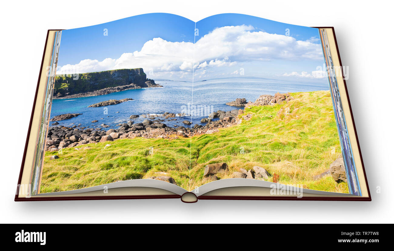 3D render of an opened photo book with Irish landscape (Northern ...