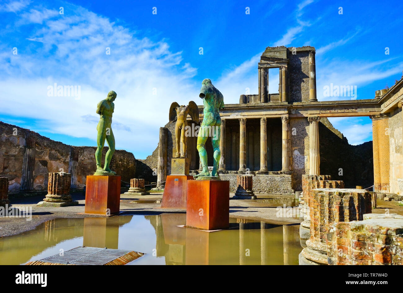 View of the roman ruins destroyed by the eruption of Mount Vesuvius ...