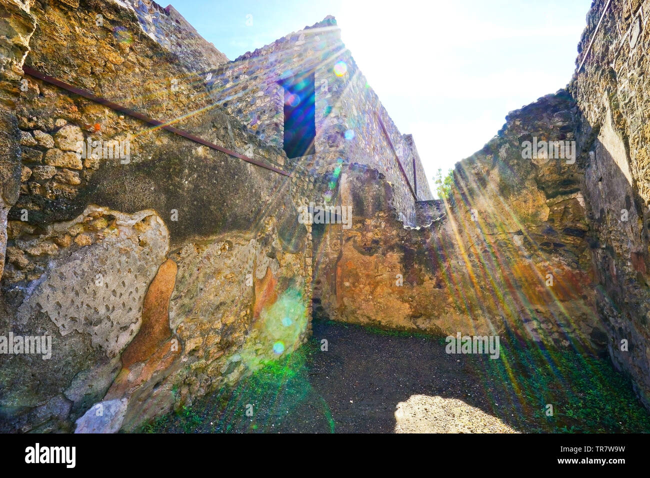 View of the roman ruins destroyed by the eruption of Mount Vesuvius ...